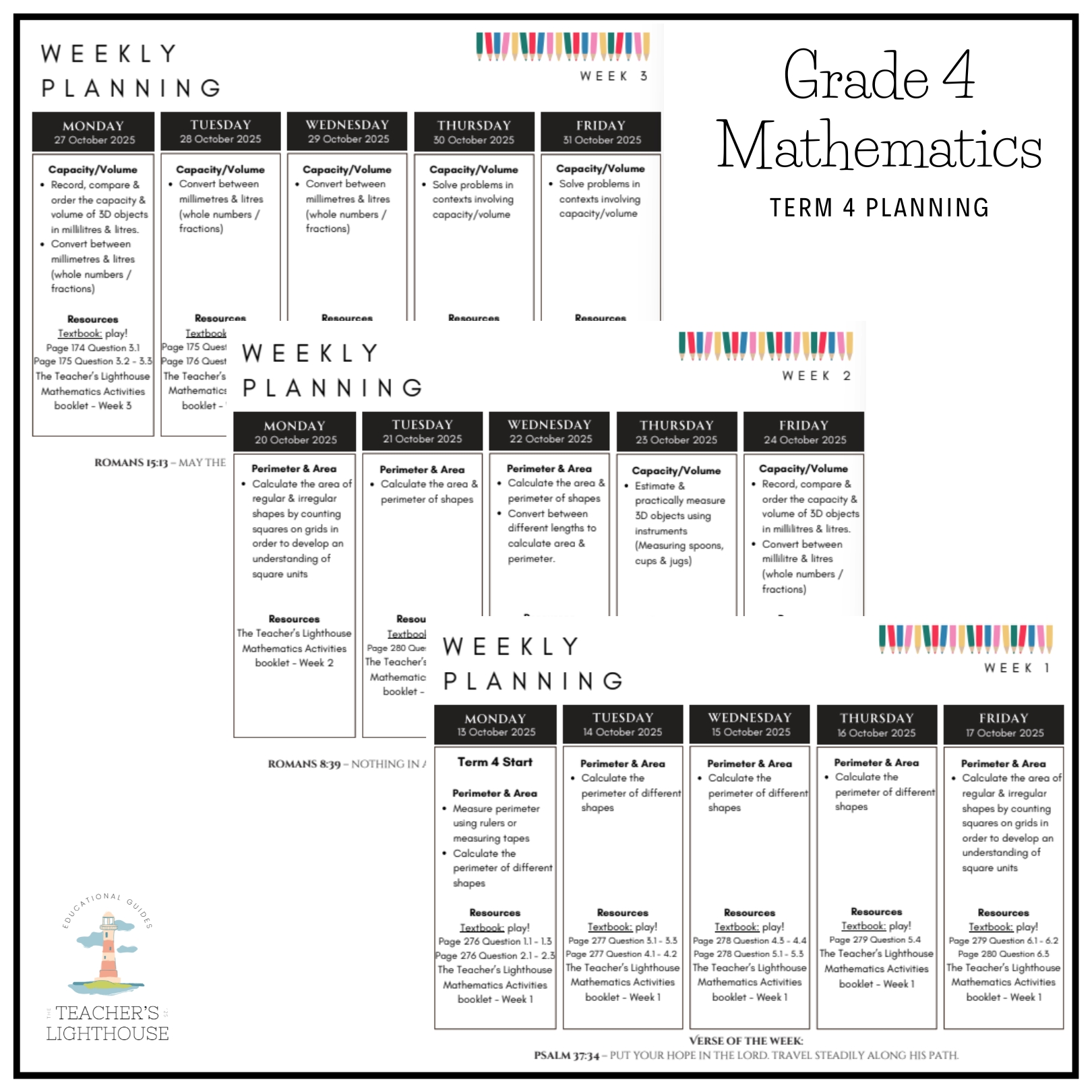 Grade 4 Mathematics Term 4 2025 Planning & Activities – teacherslighthouse