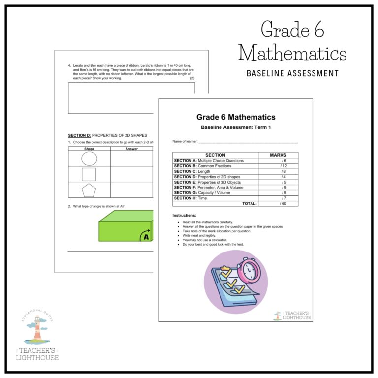 Grade 6 Mathematics Term 1 Baseline Assessment – teacherslighthouse