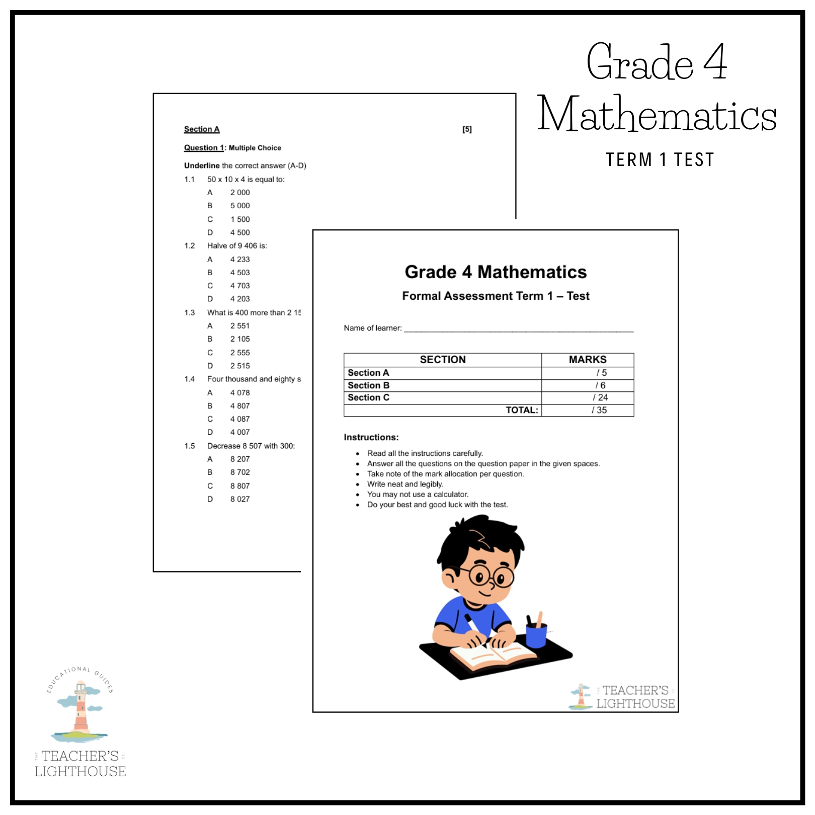 Grade 4 Mathematics Term 1 Test 2026 – teacherslighthouse